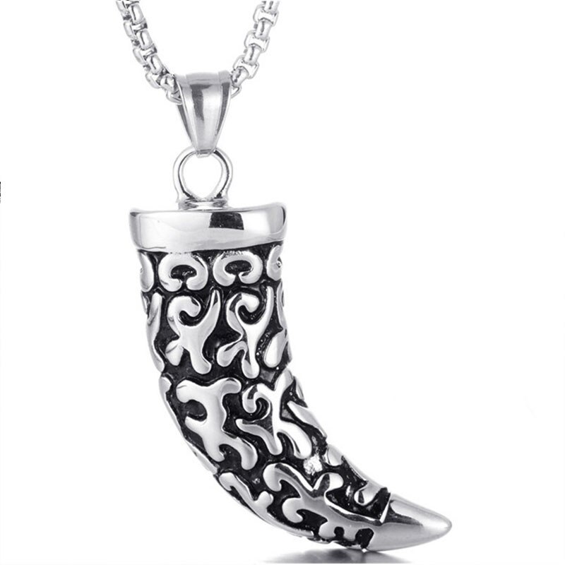 Vintage Wolf Tooth Pendant Necklace Mens Stainless... – Grandado