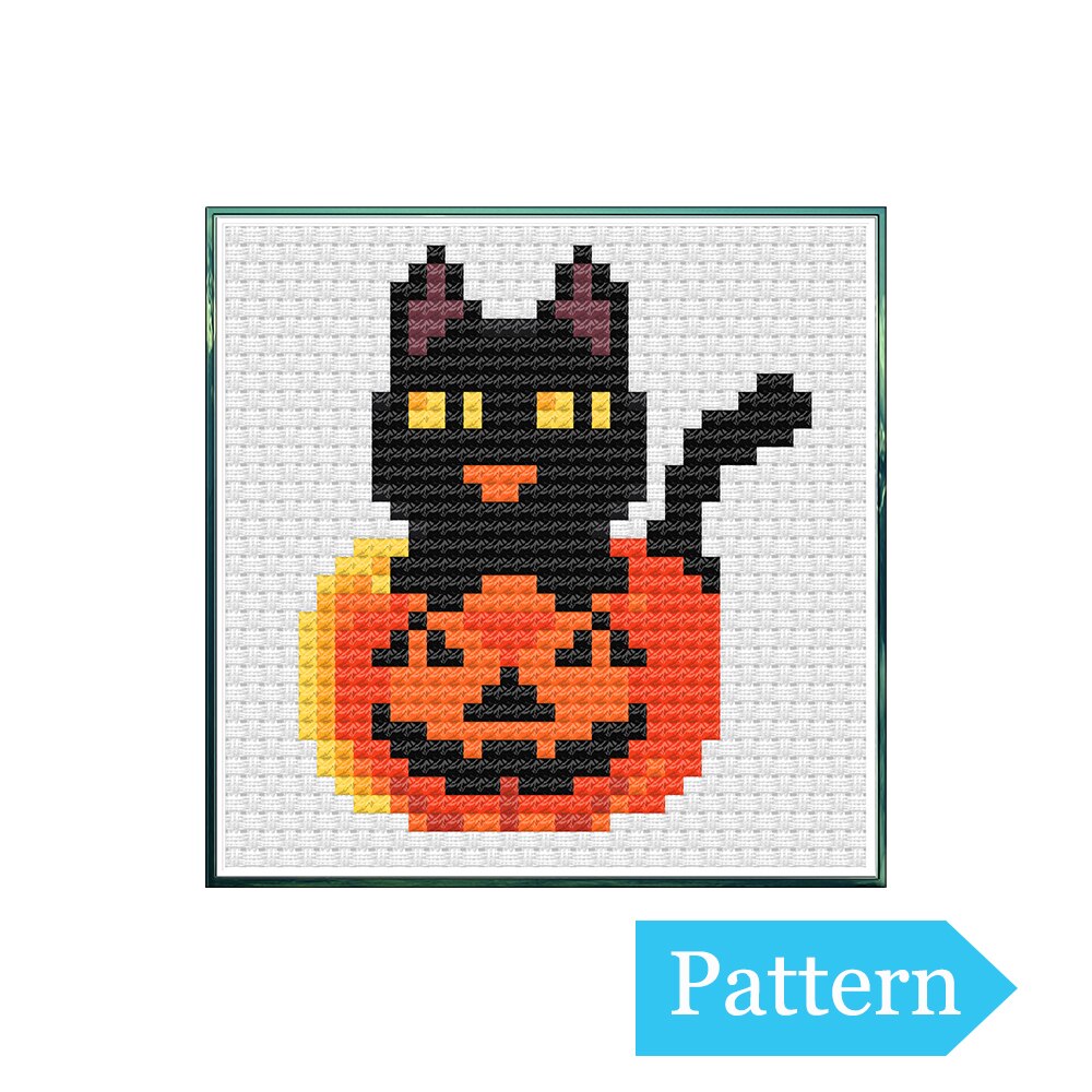 Cute Black Cat Pumpkin Cross Stitch Pattern Chart ... – Grandado