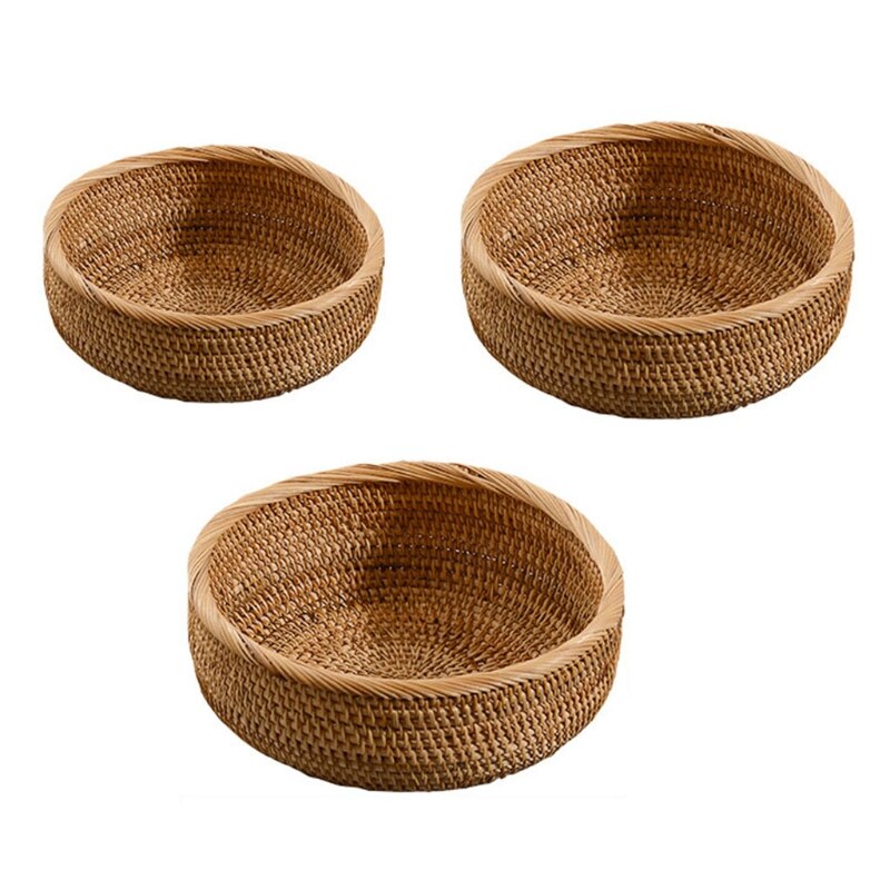 Handwoven Round Rattan Fruit Basket Wicker Food Tr... – Grandado
