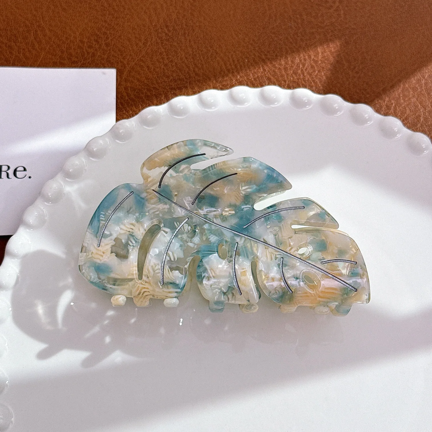 Green Leaf Hair Claw Plant Acetate Large Hair Clip... – Grandado