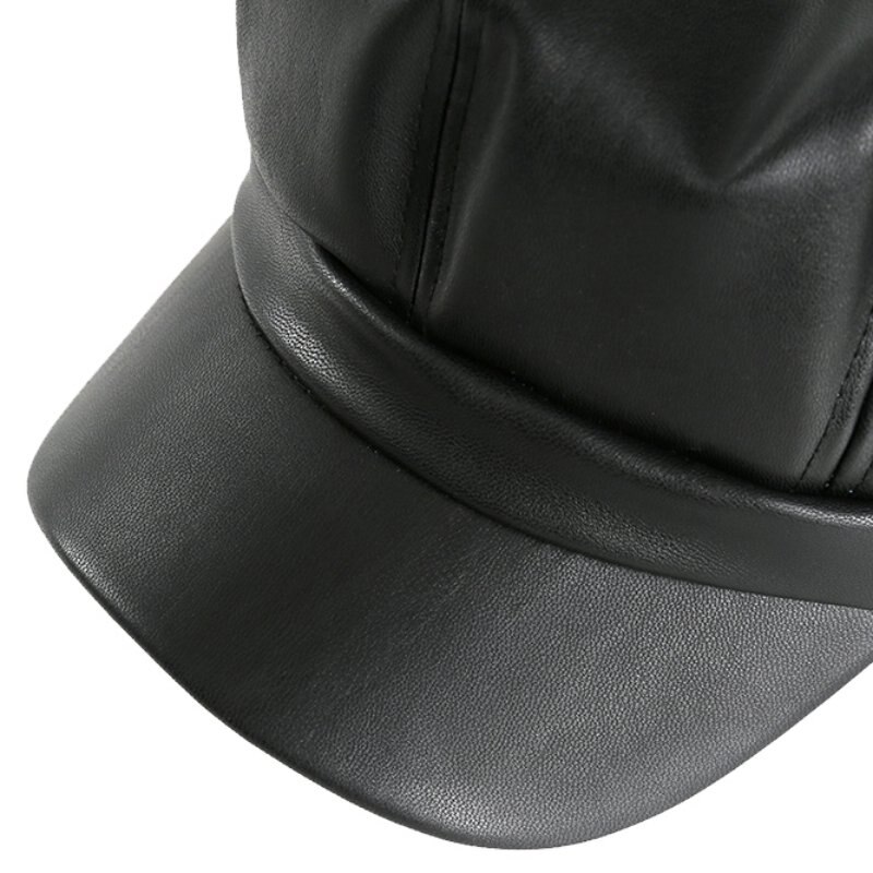 Solid Color PU Leather Octagonal Cap Ladies Britis... – Grandado