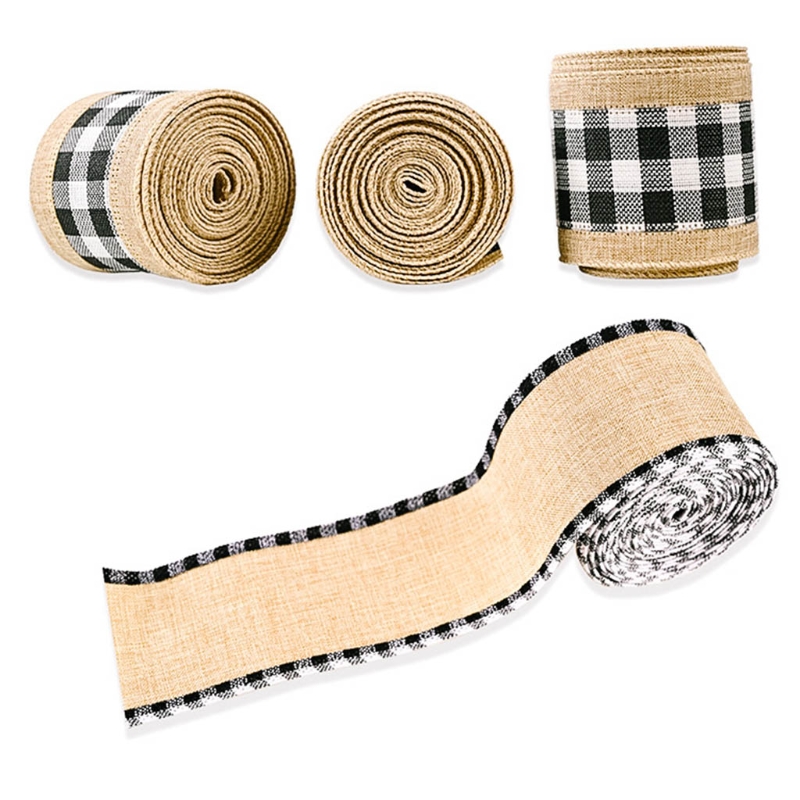 Plaid Wired Christmas Webbing Natural Burlap Fabri... – Grandado