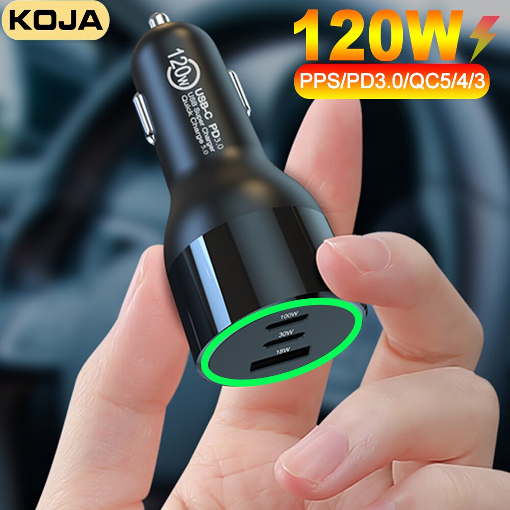 3-Port USB C Car Charger 120W QC5.0 PD 100W PPS 45... – Vicedeal