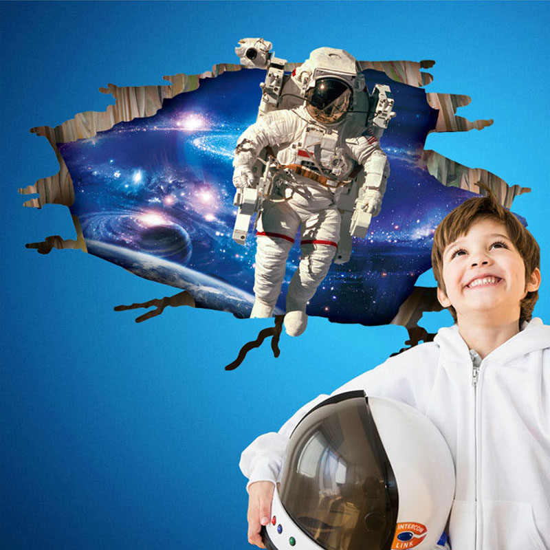 3D Astronaut Mysterious Space Moon Wall Sticker Be... – Grandado