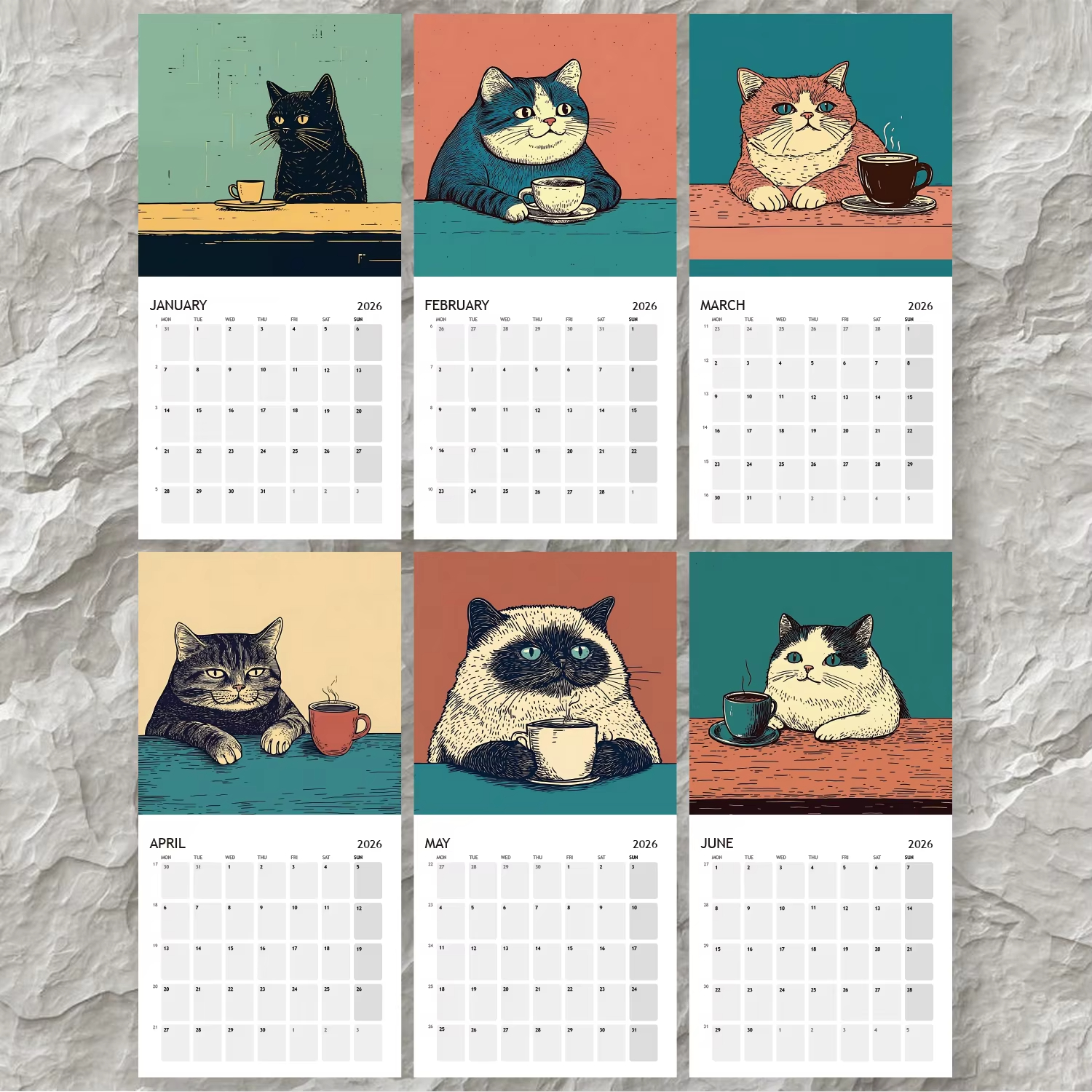 Cats Chillin with Coffe Wall Calendar Hangable Fam... – Grandado