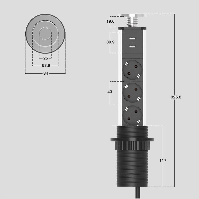 16A Pop UP 3 Power Socket With 2 USB Charge Port K... – Grandado