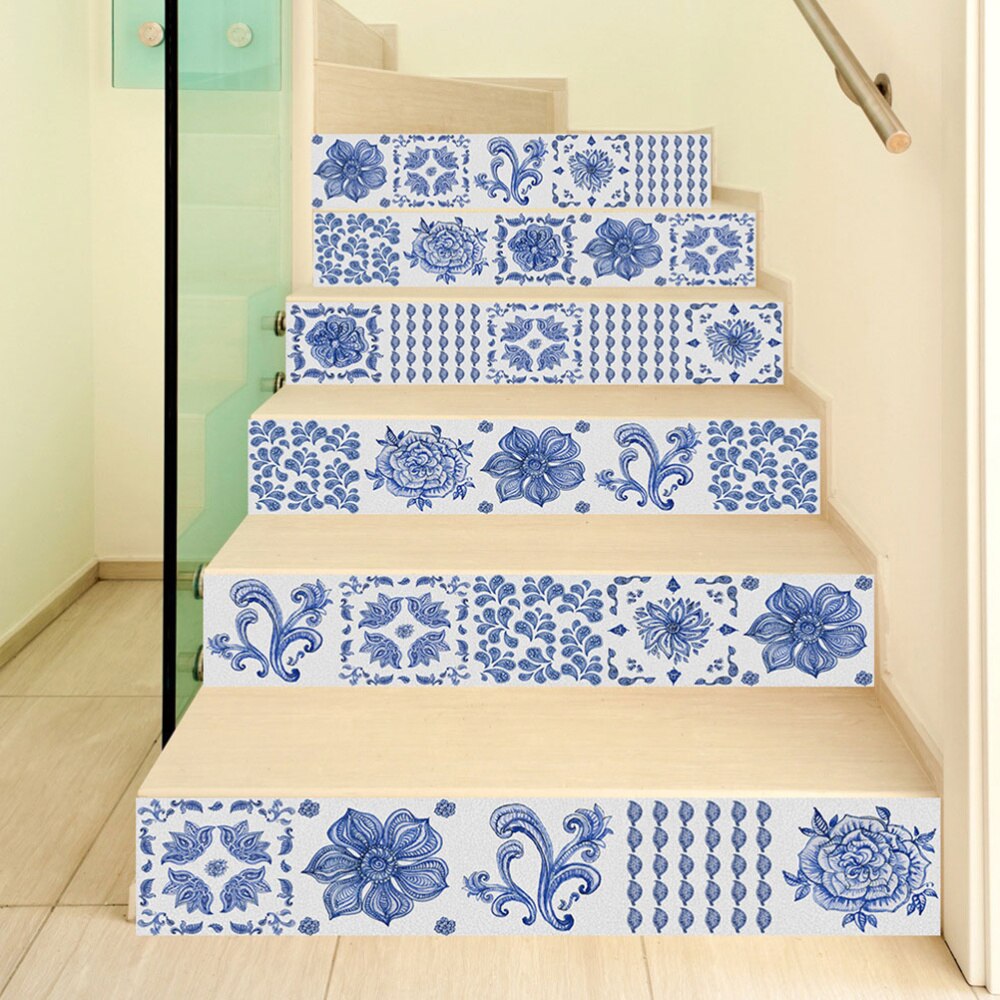 6pcs Blue and White Porcelain Style Stairs Sticker... – Grandado