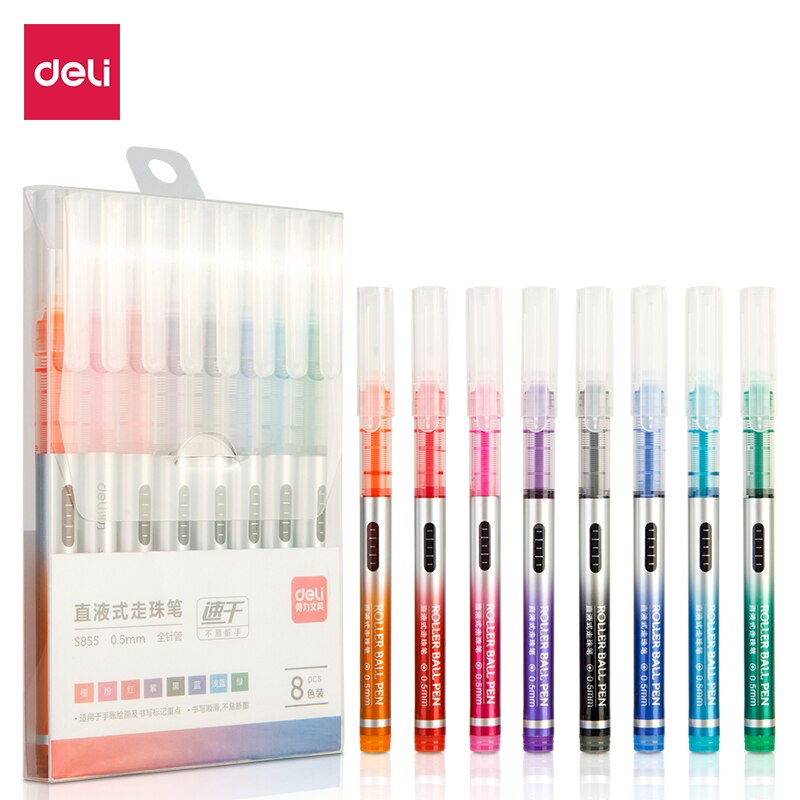 DELI S855 Colored Gel Pen ink 8 Color Roller Ball ... – Grandado