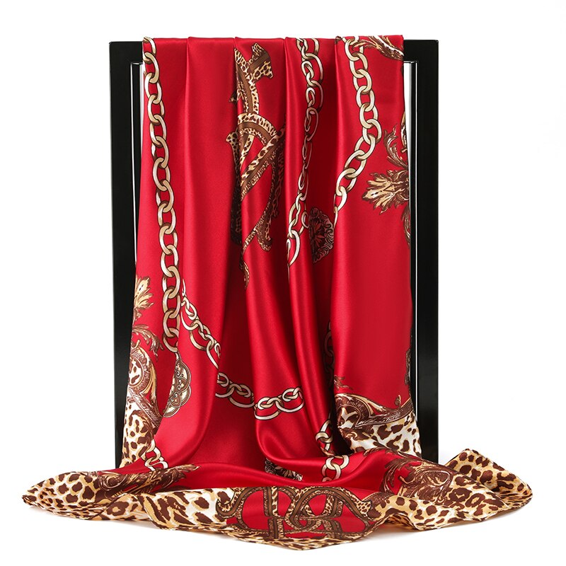 Winter Hair Scarf For Women Leopard Print Silk Sat... – Grandado