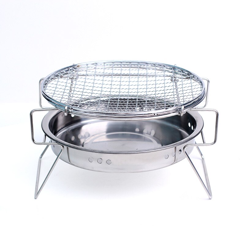 Round Folding Charcoal Grill Stainless Steel Porta... – Grandado