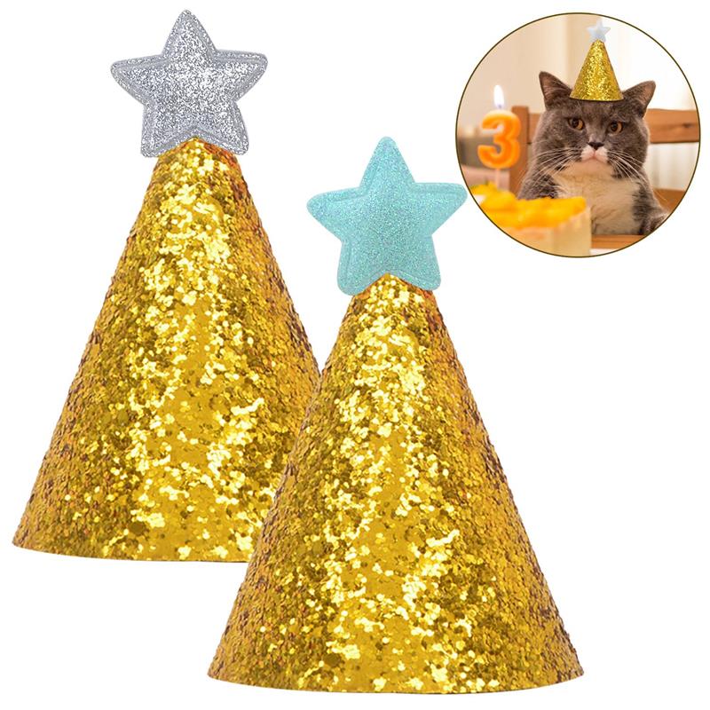 2PCS Pet Birthday Hats Glitter Star Decor Cat Hat ... – Grandado