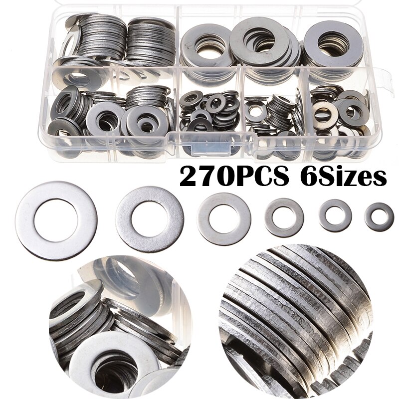 270Pcs 6 Sizes Stainless Steel Durable Washers Kit... – Grandado