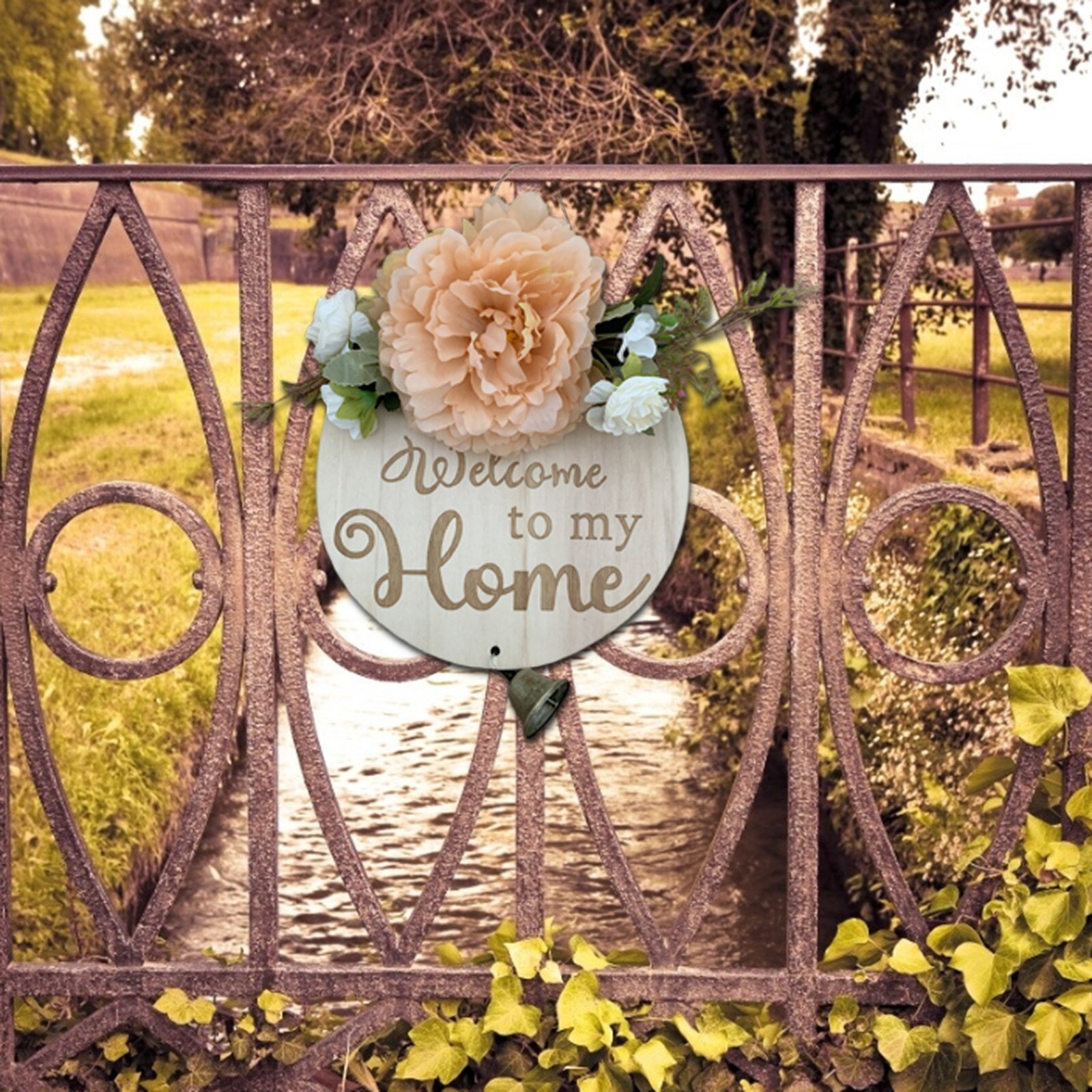 Garden Welcome Sign Wood Flower Wreath Spring Wedd... – Grandado