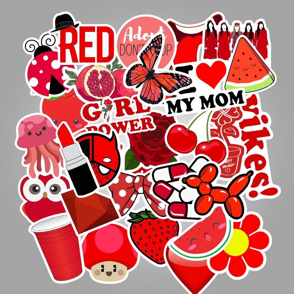 50pcs vsco Girl Stickers Cartoon Red Cute Girls St... – Grandado