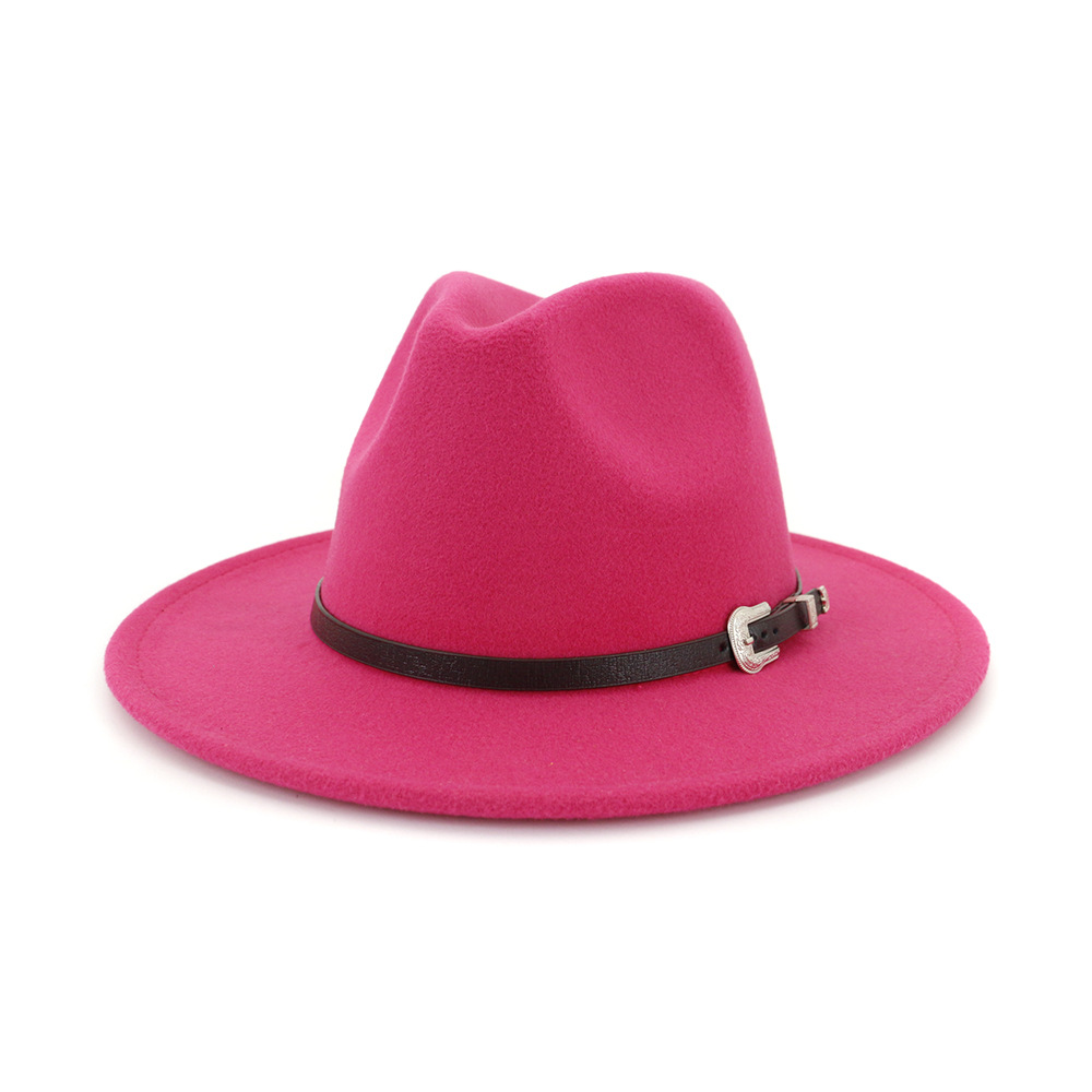 Autumn Winter Women Felt Hat Black PU Leather Belt... – Grandado