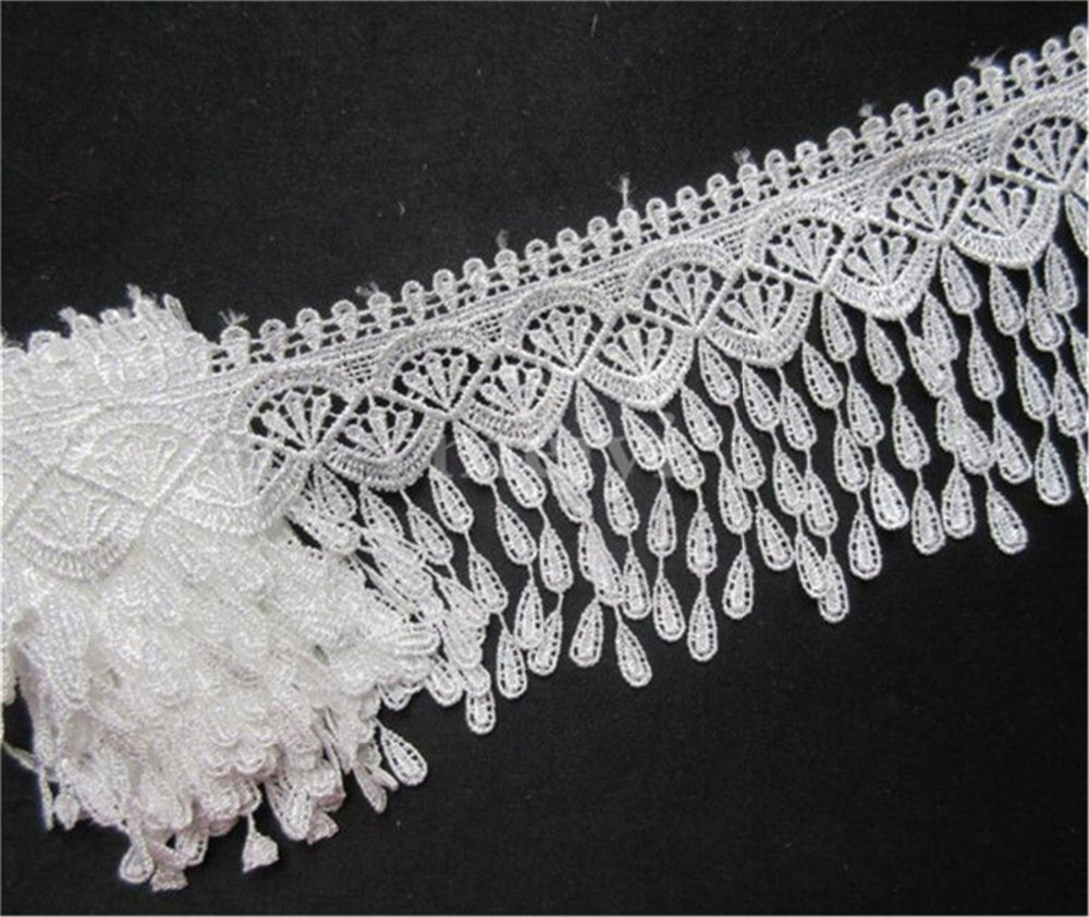 2 meter 9cm vit polyester tofs frans spets tyg tri... – Grandado