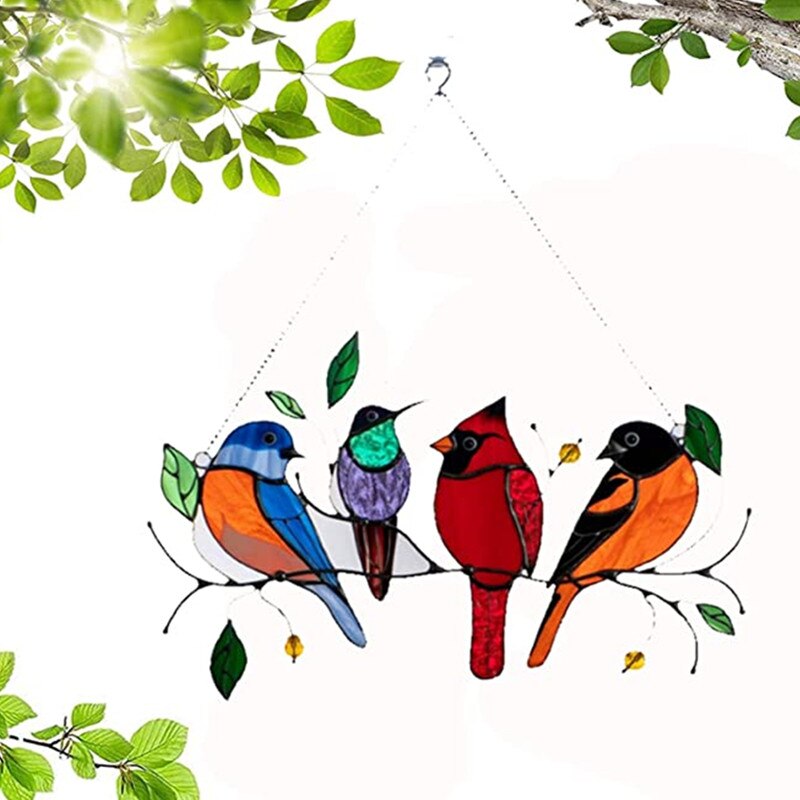 1PC Birds Stained Glass Window Hangings Panels Sta... – Vicedeal