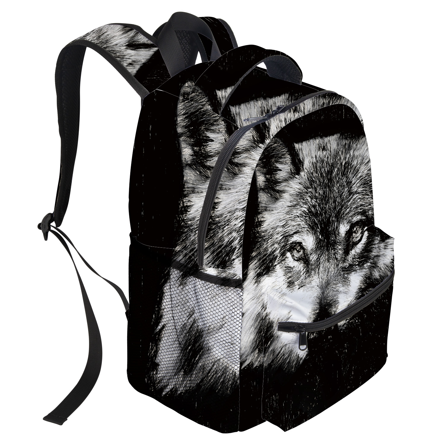 Wolf Animal Black White Backpack College Students ... – Vicedeal