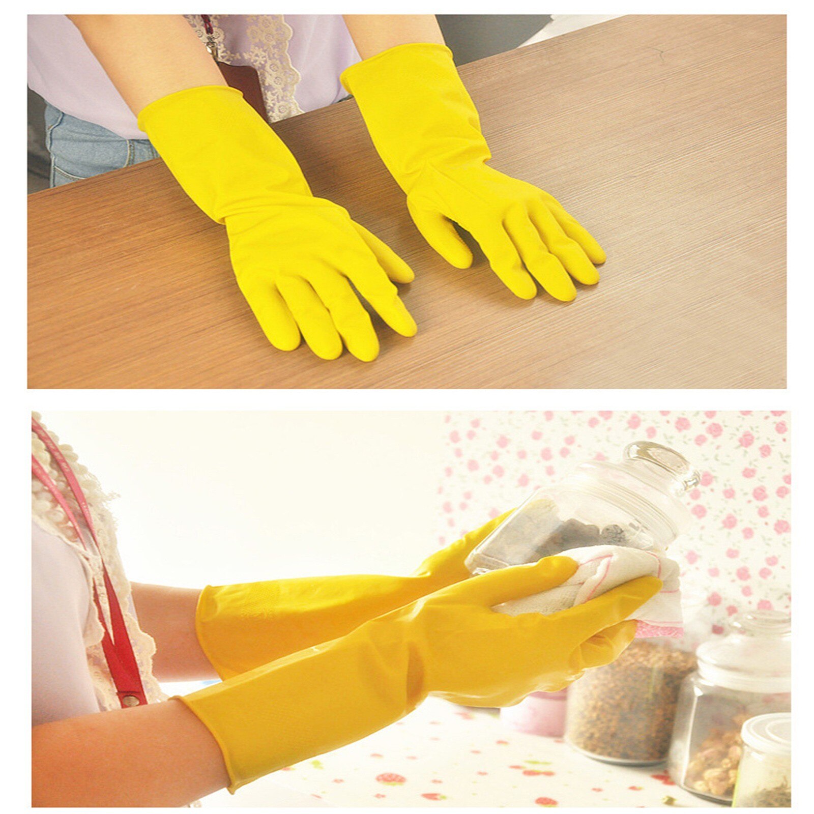 Yellow Long Rubber Gloves Kitchen Dish Washing Cle... – Grandado