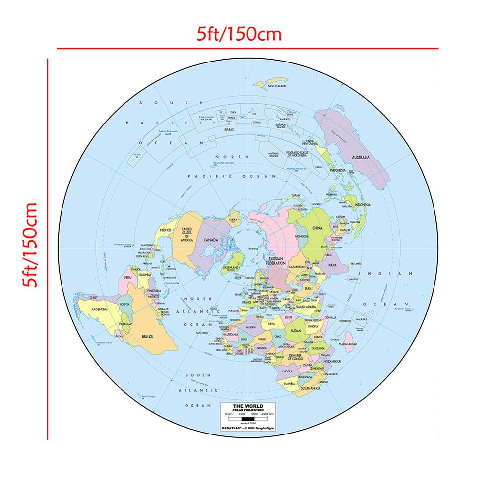 150x150cm Polar Projection World Map Non-woven Non... – Vicedeal