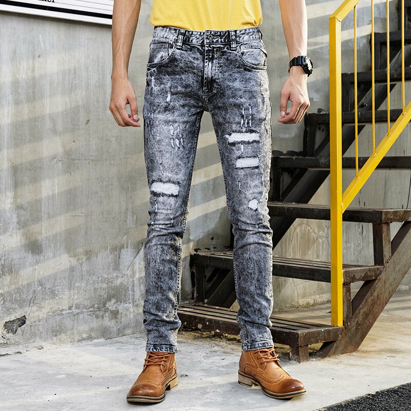 Streetwear Mannen Jeans Retro Grijs Slim Fit Elast... – Grandado