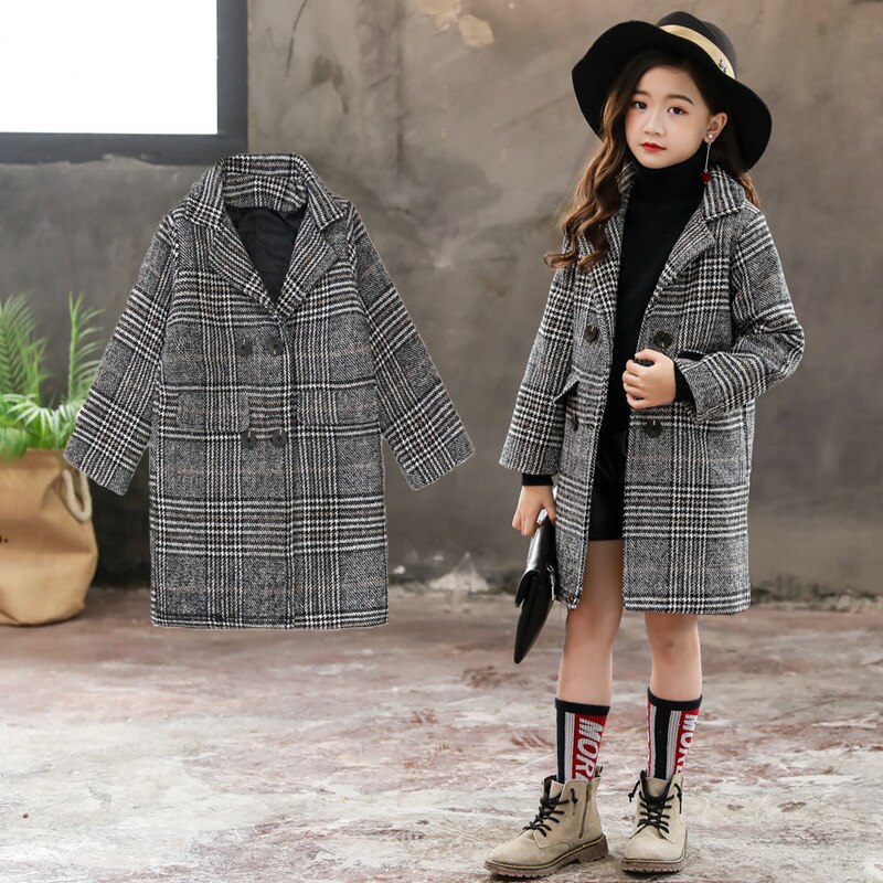 Girls Wool Coat Kids Girl Overcoat Plaid Wool Wint... – Grandado
