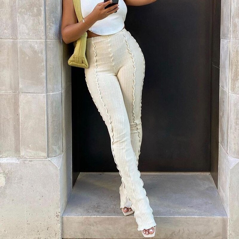 Solid High Waist Y2k Pants Slim Stacked leggings C... – Grandado