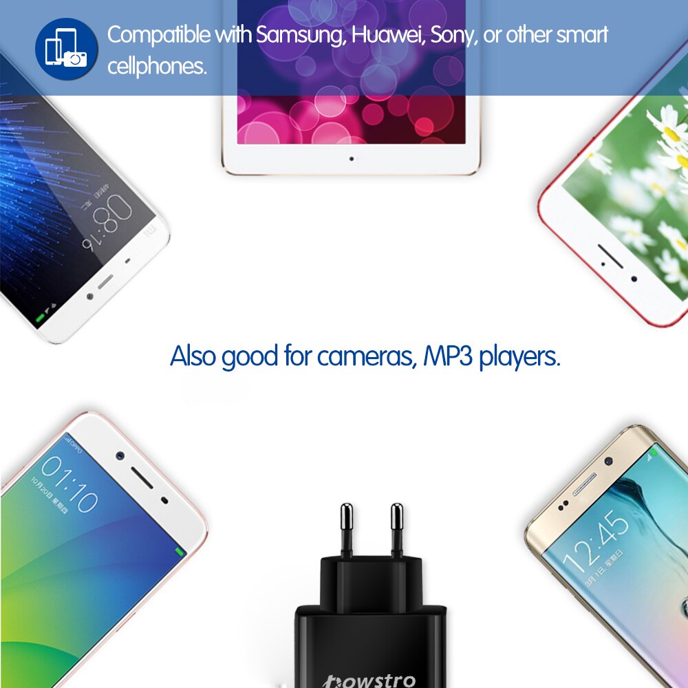 Powstro 5V 3A 3 USB Travel Charger EU Plug LCD Int... – Vicedeal