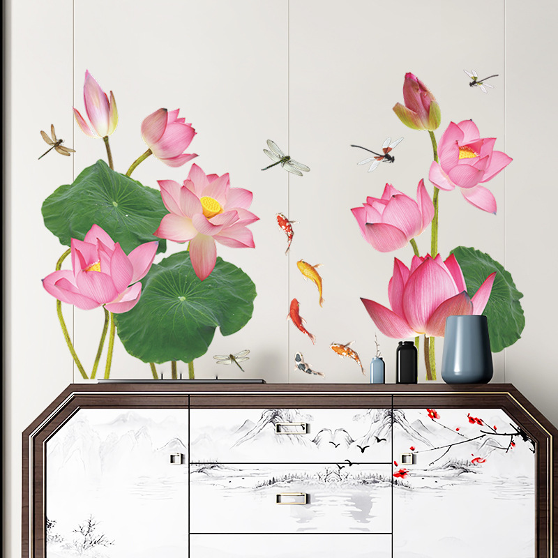 Chinese Style Fresh Lotus Wall Stickers Goldfish D... – Grandado