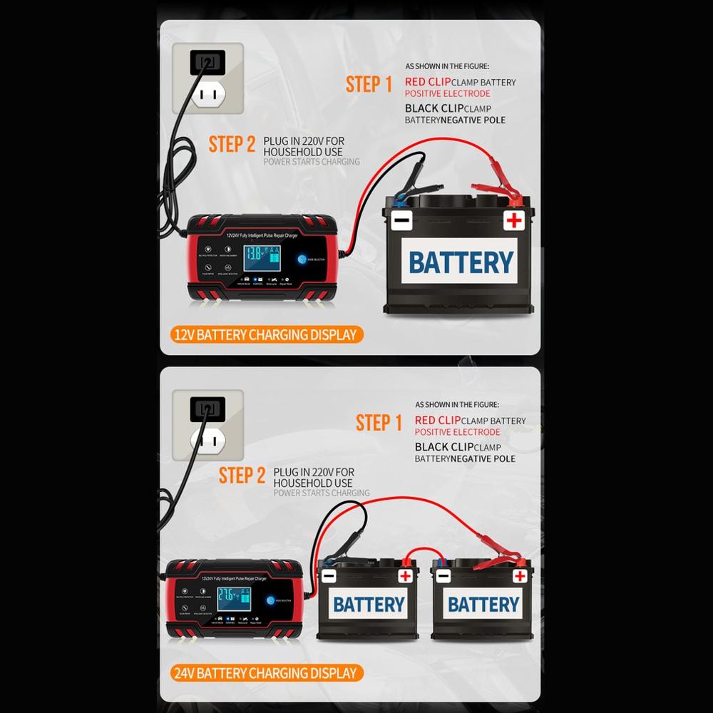 Auto Batterij Oplader 12/24V 8A Touch Screen Pulse... – Vicedeal