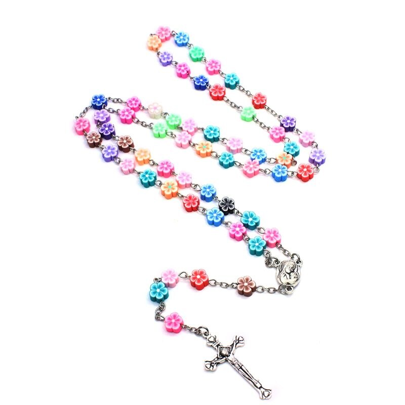 Catholic Rosary Necklace Rose Flower Polymer Clay ... – Vicedeal