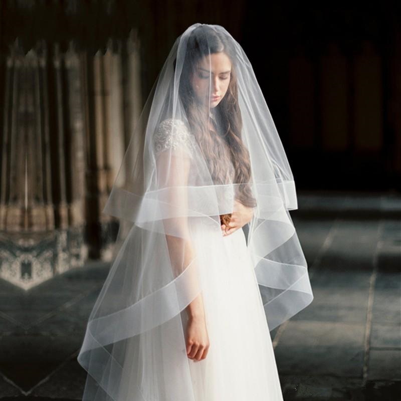 White Ivory One Layer Wedding Veil Bridal Veils we... – Grandado