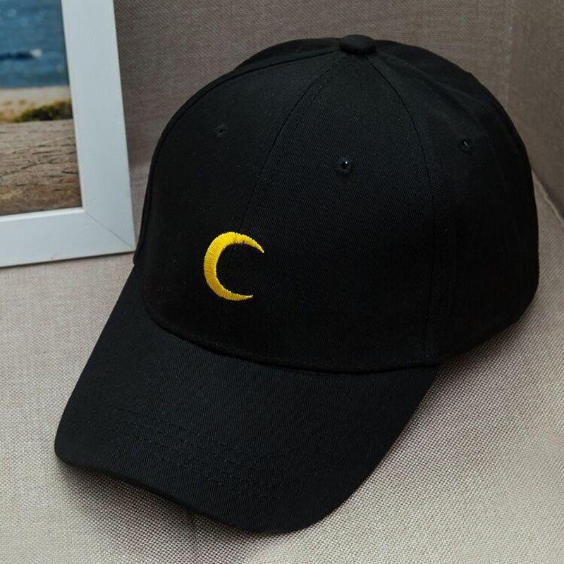 Moon Embroidery Baseball Caps Women Men Cotton Bla... – Grandado