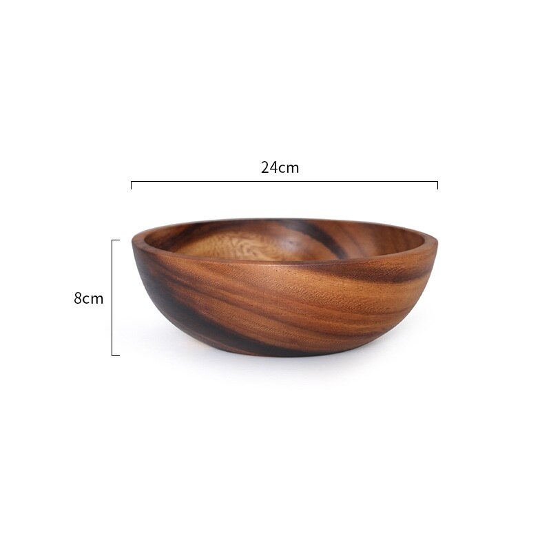 Japanese-style flat-bottomed Acacia wooden bowl, w... – Vicedeal