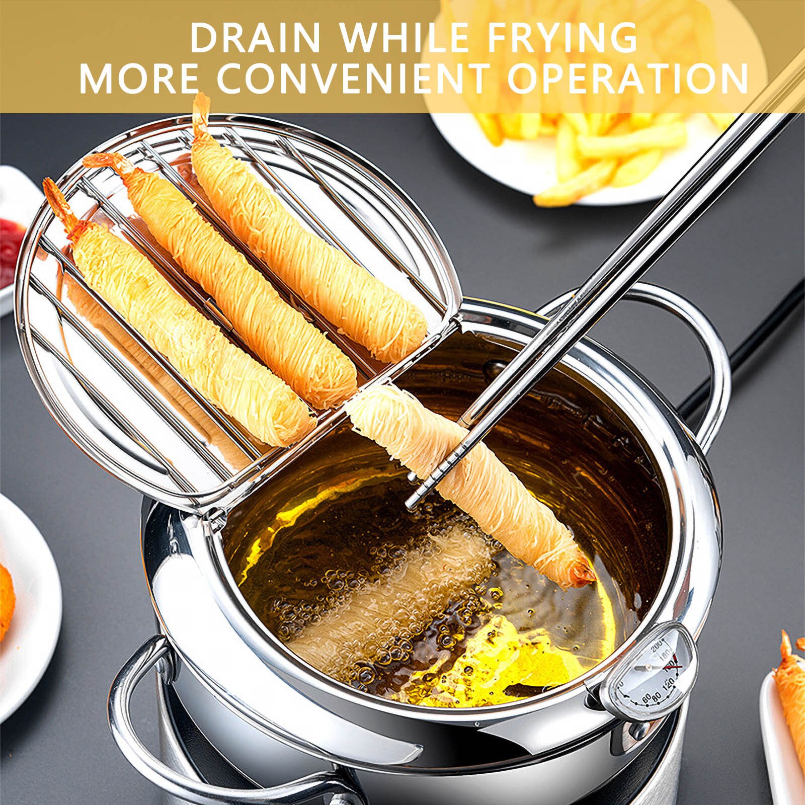 Kitchen Deep Frying Pot Thermometre Tempura Fryer ... – Vicedeal