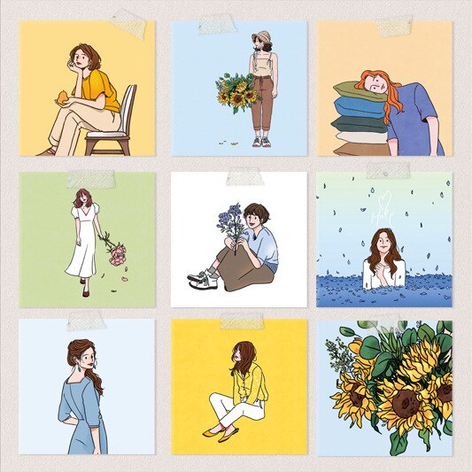 Korean Ins Cartoon Tender Girl Decorative Card 9 S... – Vicedeal