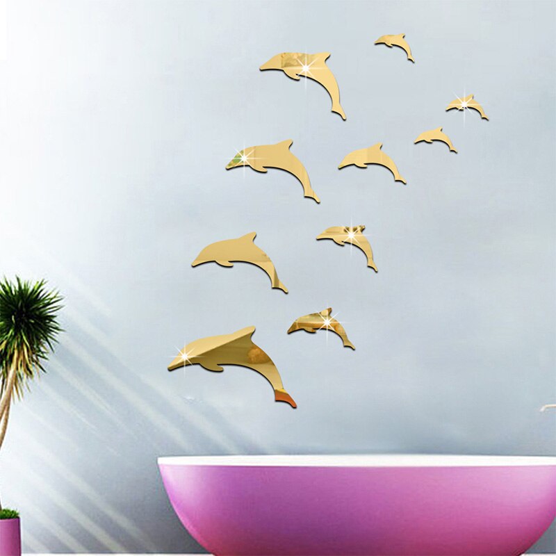 3D Acrylic Mirror Sticker Cartoon Dolphin Sticker ... – Vicedeal