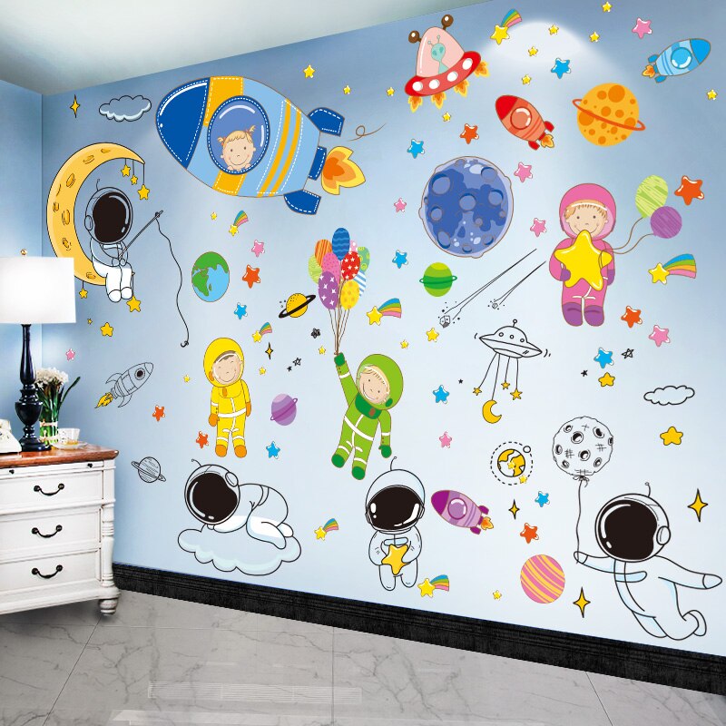 Astronauts Outer Space Planets Wall Stickers DIY C... – Grandado