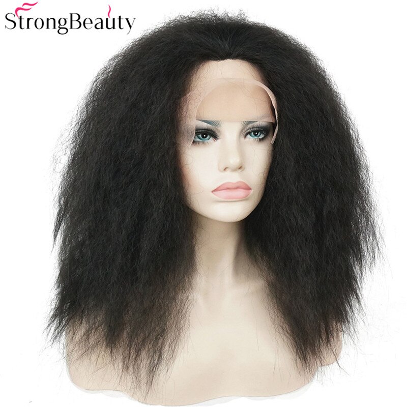 Strongbeauty lång syntetisk kinky rakt svart hår v... – Grandado
