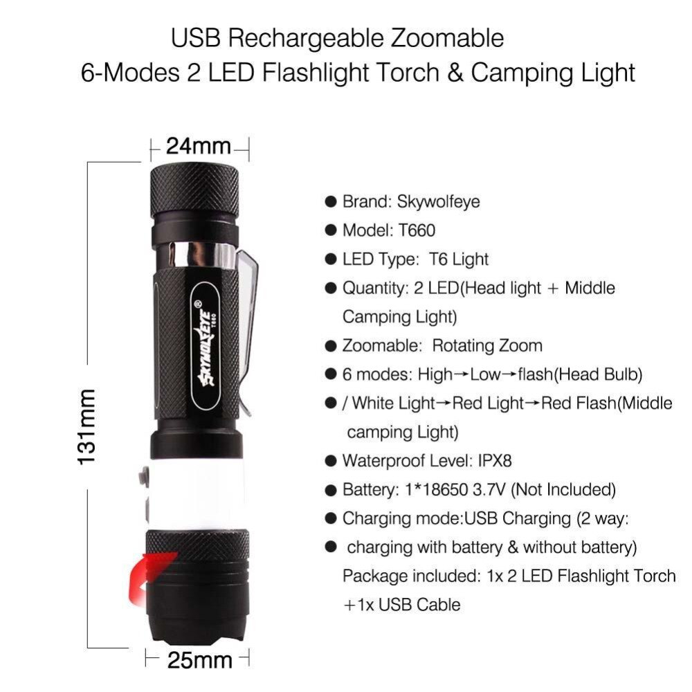 SKYWOLFEYE LED Taschenlampe 3800LM 6 Modi T6 Takti... – Vicedeal