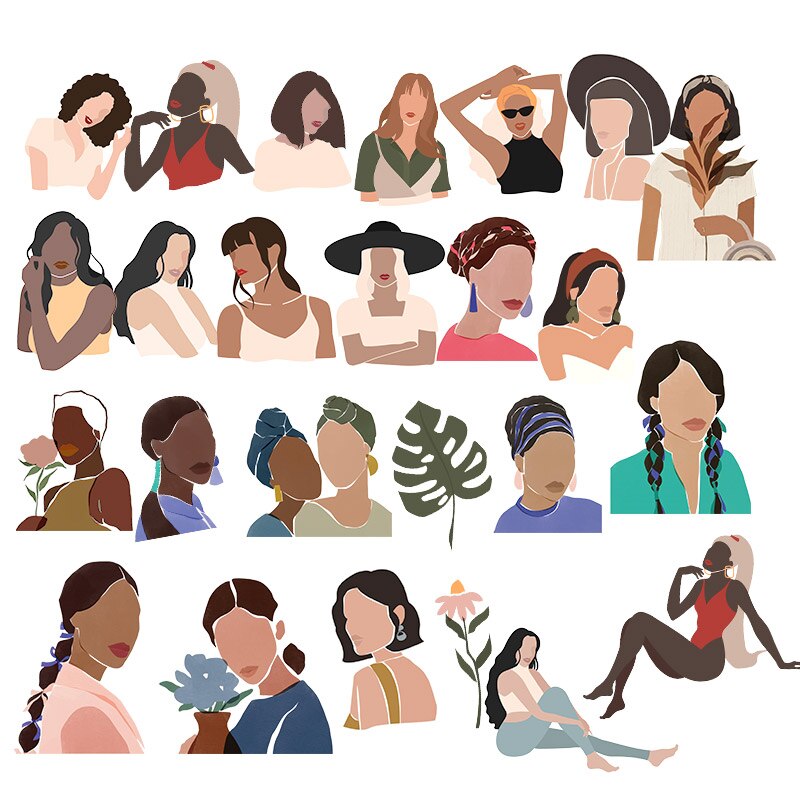 Ins Color Simple Art Girl Illustration Stickers Sc... – Grandado