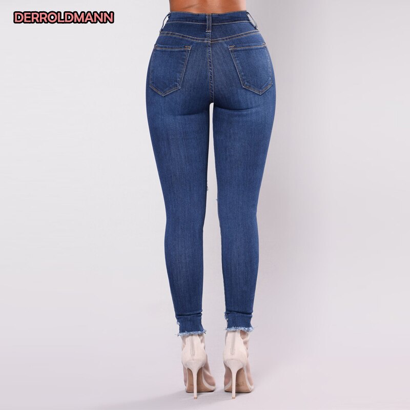 Women Elastic Jeans Torn Pants Ripped Denim Broken... – Grandado