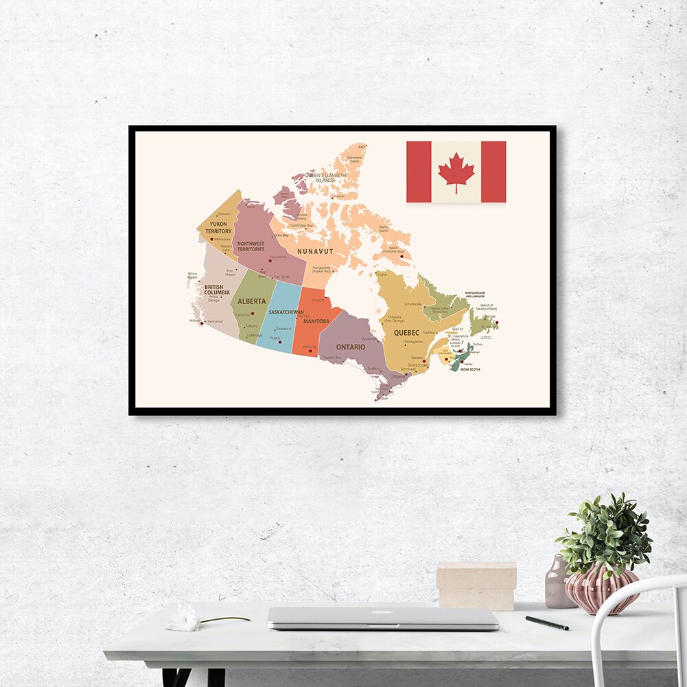 90*60cm The Canada Political Map Vintage Canvas Pa... – Grandado