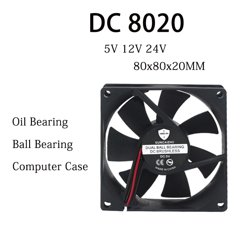 Dc 8020 fläktar 5v 12v 24v 80 x 80 x 20mm oljelage... – Vicedeal