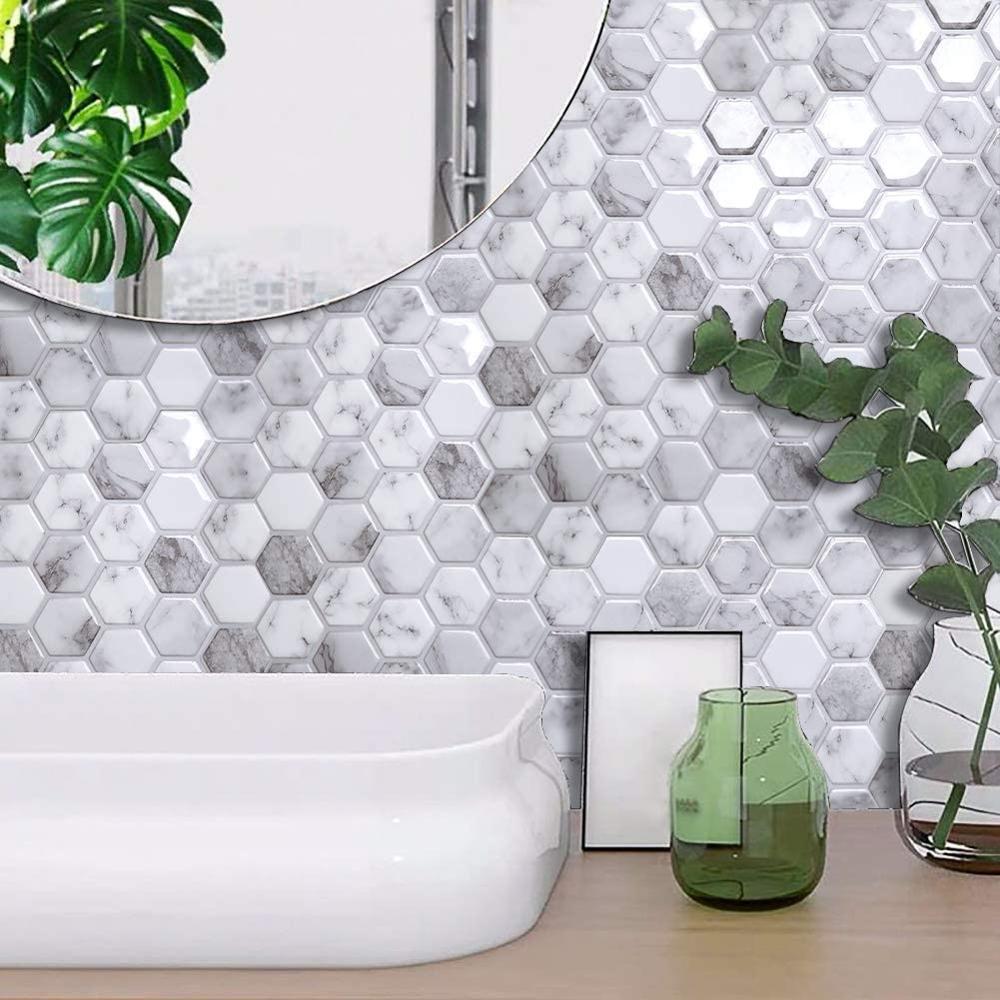 Hexagon White Stone texture Vinyl Sticker Self Adh... – Grandado