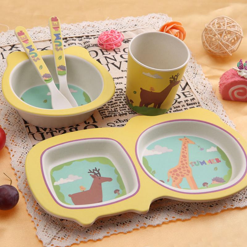5 Stks/set Babyvoeding Servies Set Bamboevezel Car... – Grandado