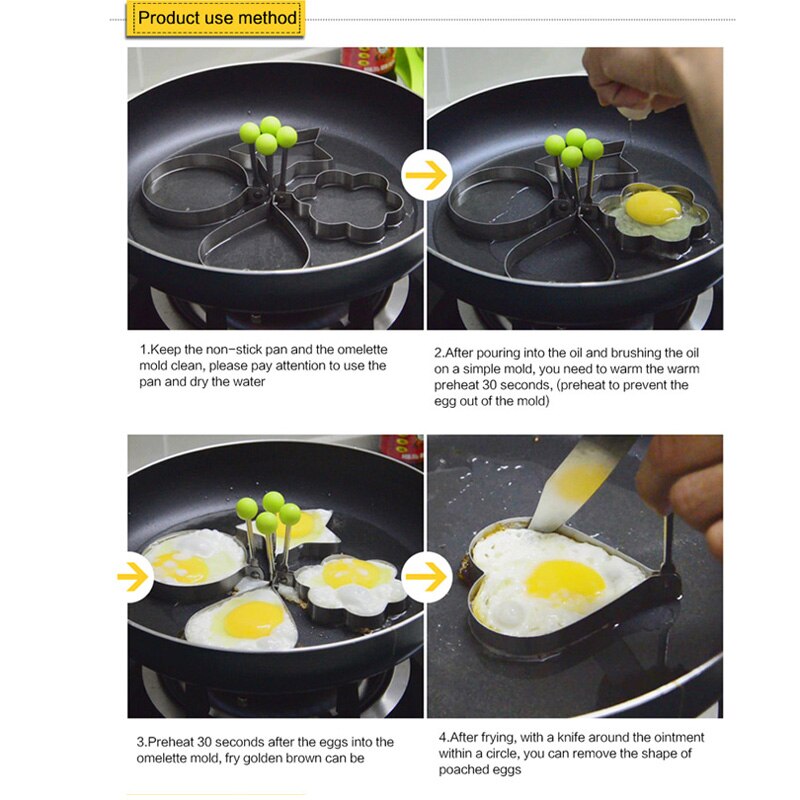 4Pcs/set Stainless Steel Omelette Egg Frying Mold ... – Vicedeal