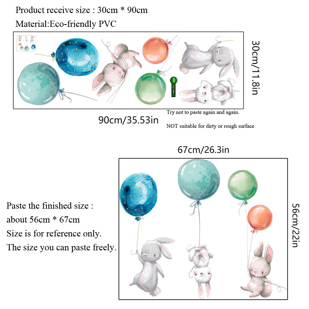 Cartoon Bunny Balloon Wall Stickers For Home Decor... – Grandado