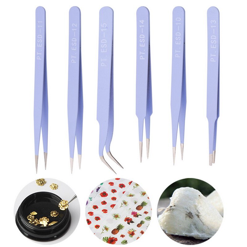 6 Pcs ESD Anti-Static Tweezers Set Stainless Steel... – Grandado