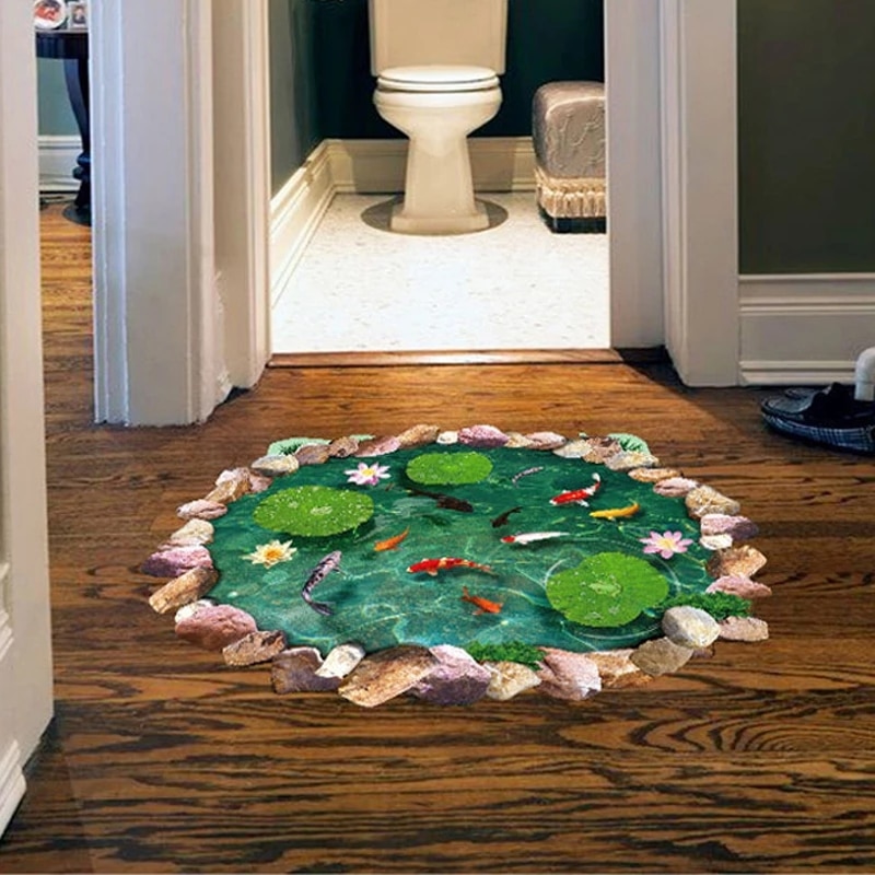 3D Fish Lotus Pond Floor Sticker Bathroom Living R... – Grandado